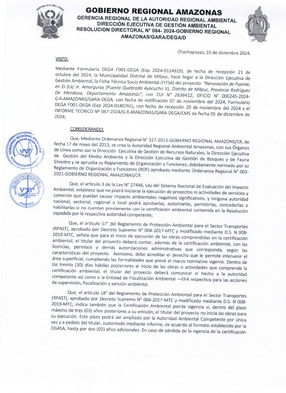 RESOLUCION DIRECTORAL N° 084-2024 GOBIERNO REGIONAL AMAZONAS | SINIA